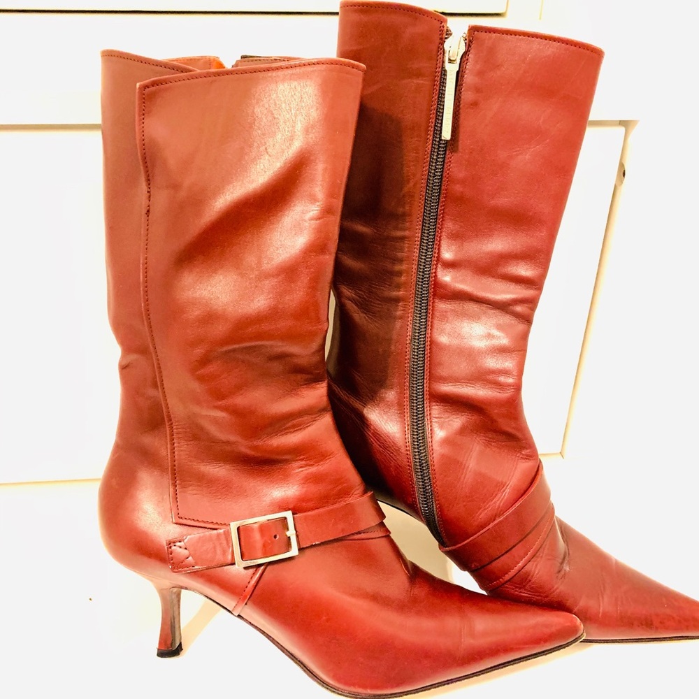Michel Perry Leather Calf High Boots - Burgundy - Gem